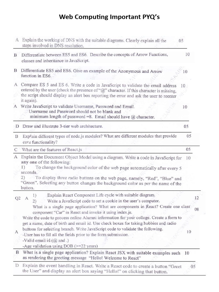 Web Computing Important PYQ | PDF
