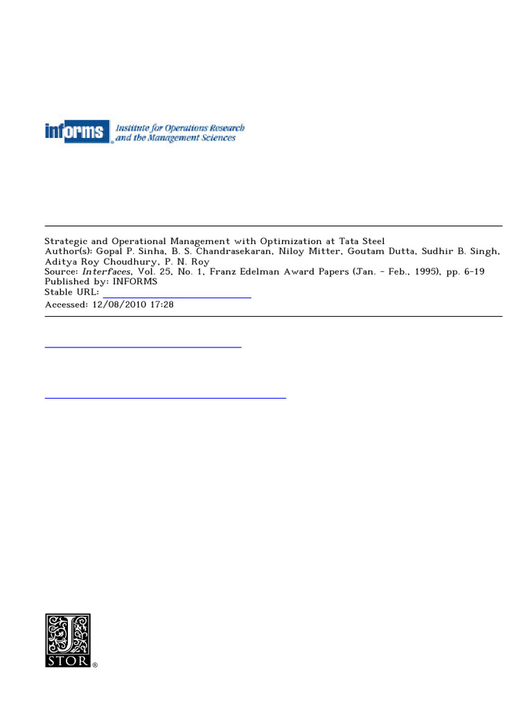 Interfaces 95 Tata Steel Opt Prodcution Planning Sinha Dutta INFORMS ...