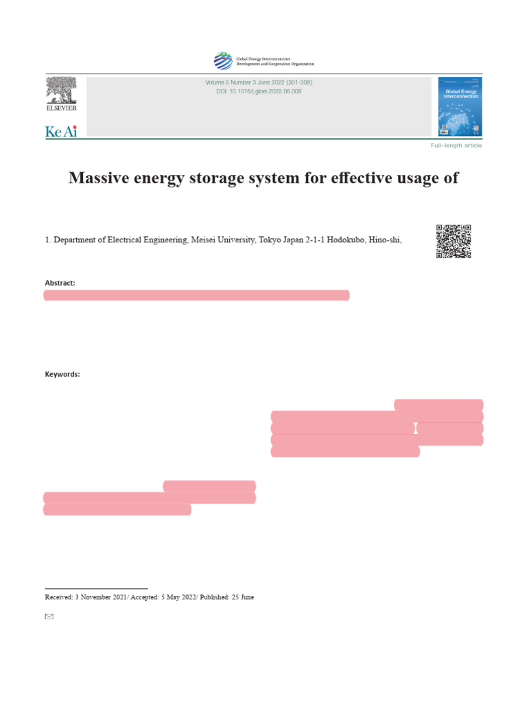 Massive Energy Storage System For Effective Usage of Renewable Energy ...