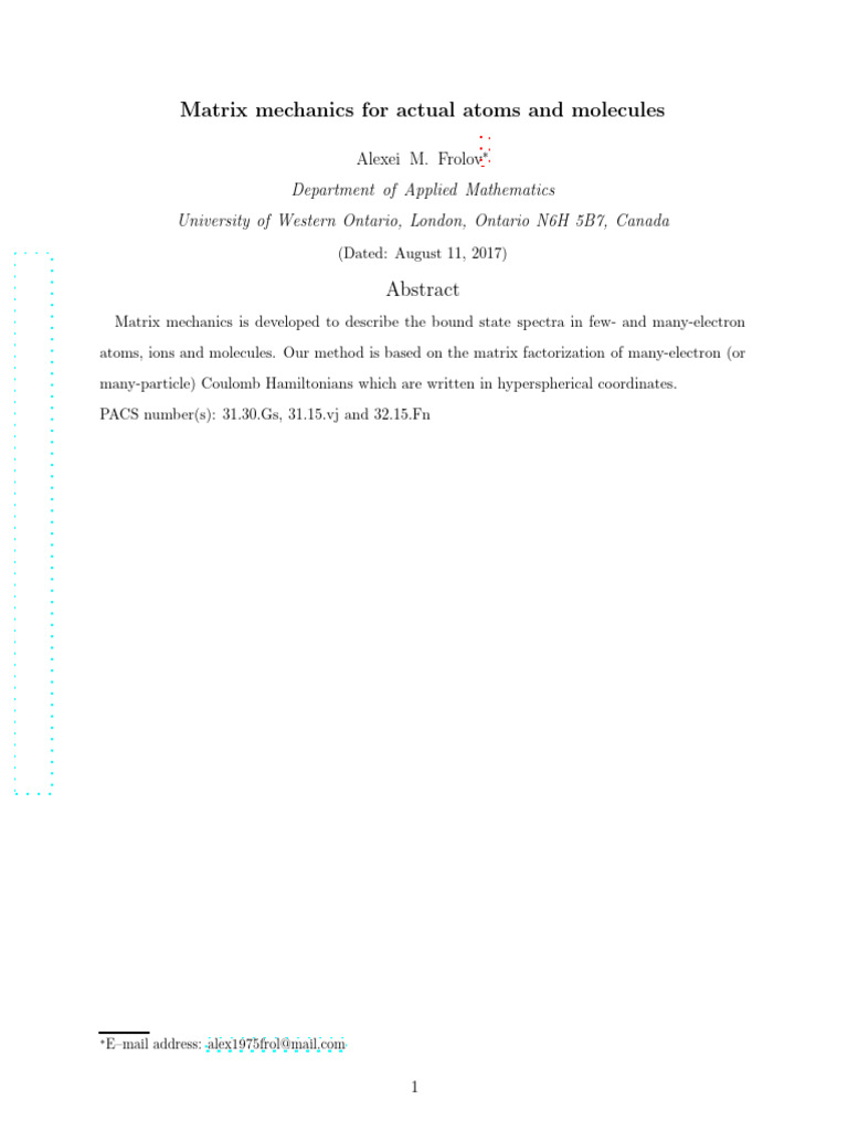 Matrix Mechanics for Atomic Systems | PDF | Electron | Scientific Theories