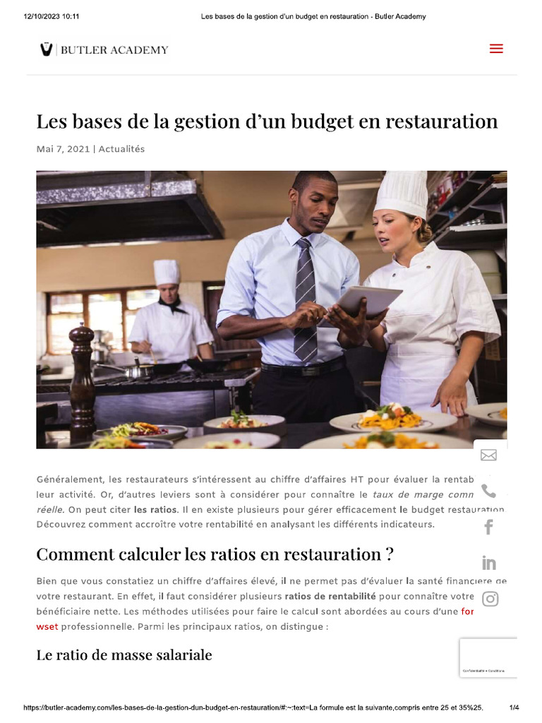 Ratios Au Restaurant | PDF