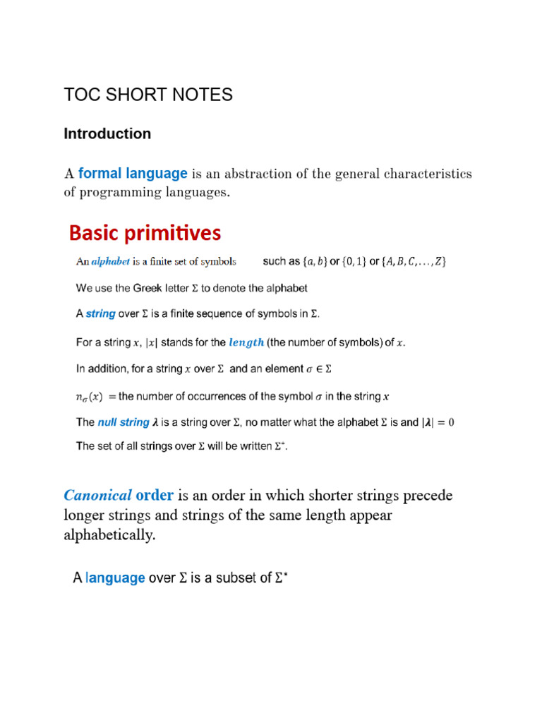 TOC SHORT NOTES | PDF