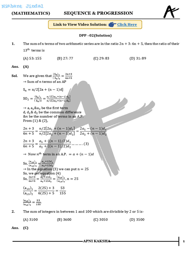 DPP 02 Video Solution Sequence & Progression NJ 247 | PDF | Numbers | Mathematical Concepts