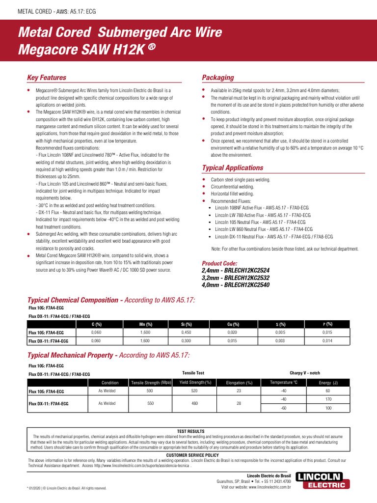 Megacore SAW H12K - EN | PDF | Welding | Construction