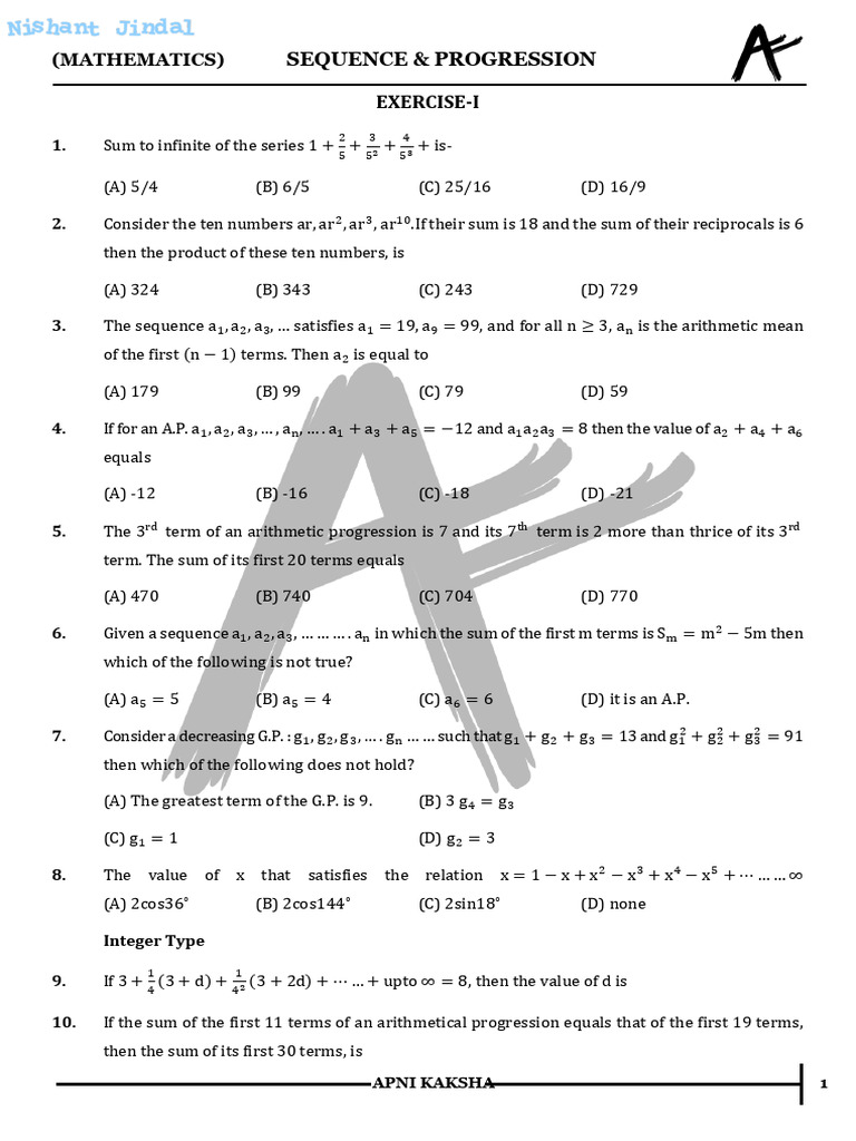 Sheet - 01 - Sequence & Progression NJ - 247 | PDF | Sequence | Numbers