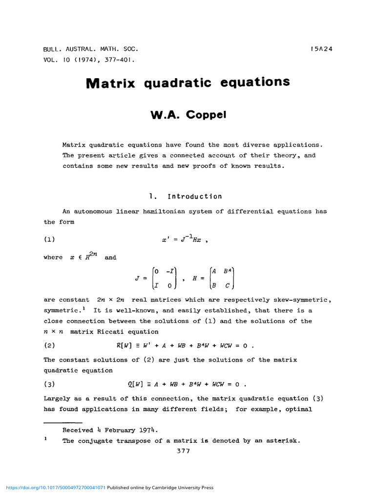 Matrix Quadratic Equations | PDF | Eigenvalues And Eigenvectors ...