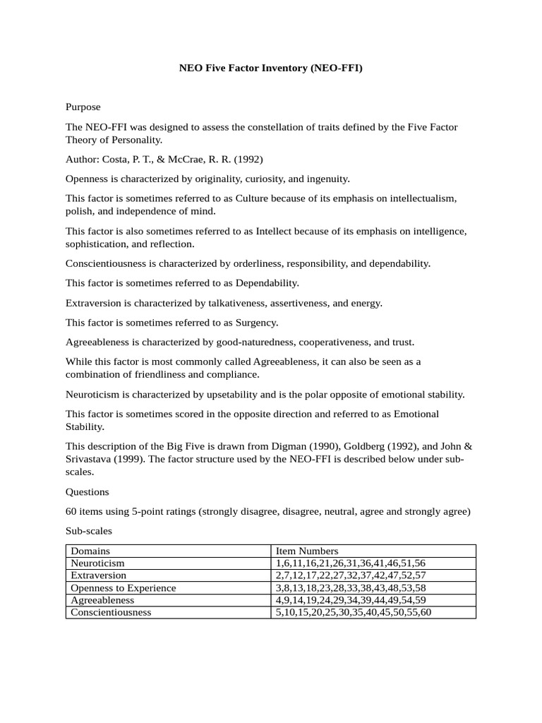 Test Diary-NEO-ffi | PDF | Personality Traits | Psychological Theories