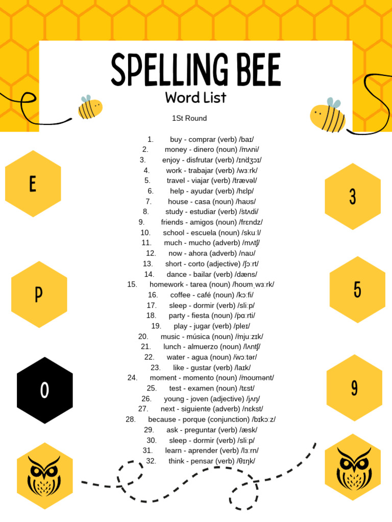 Spelling bee Word list | PDF | Verb | Noun