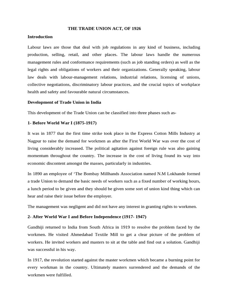 The Trade Union Act | PDF | Cost Of Living | Employment