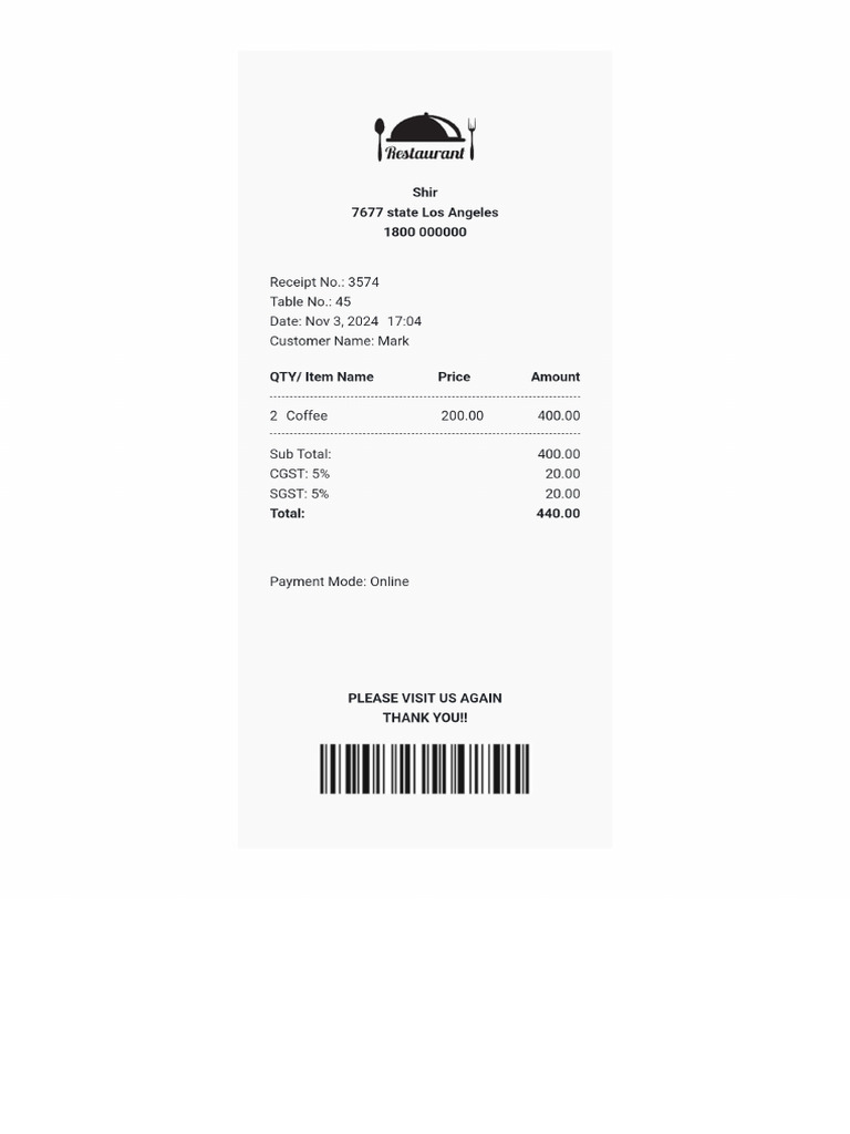 Restaurant Bill | PDF