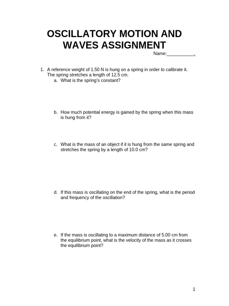 Oscillatory Motion Assignment | PDF | Oscillation | Pendulum