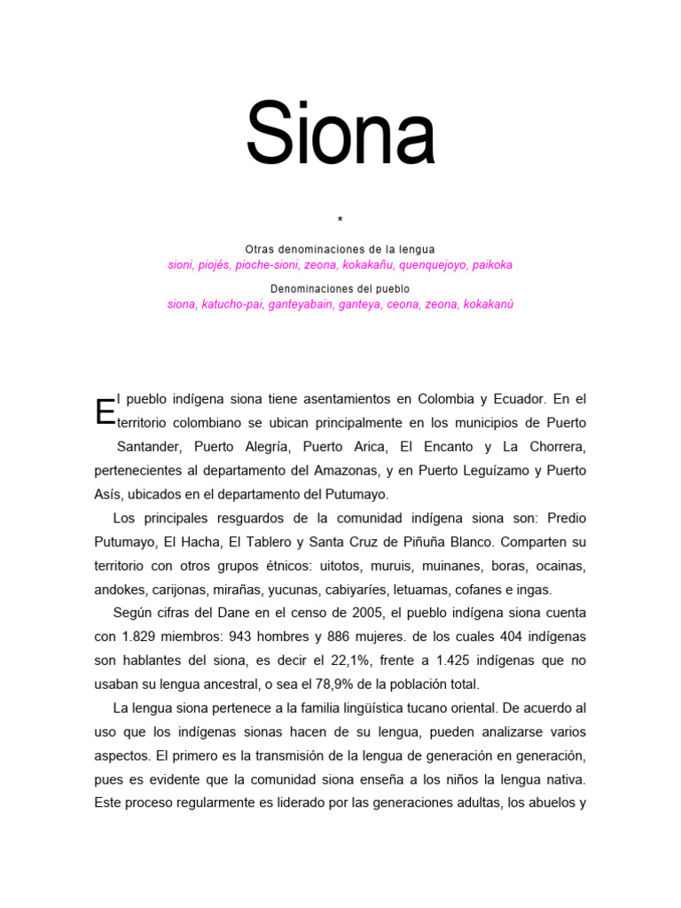 Siona | PDF | Lengua española
