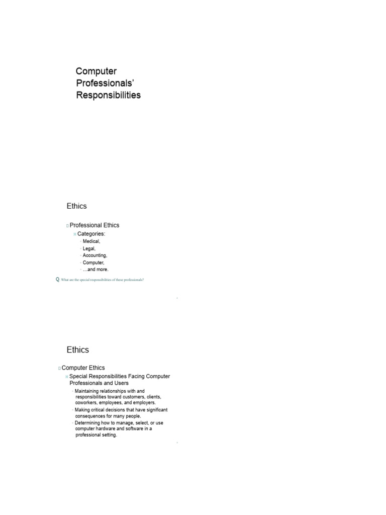 Computer Professionals' Ethical Responsibilities | PDF | Business