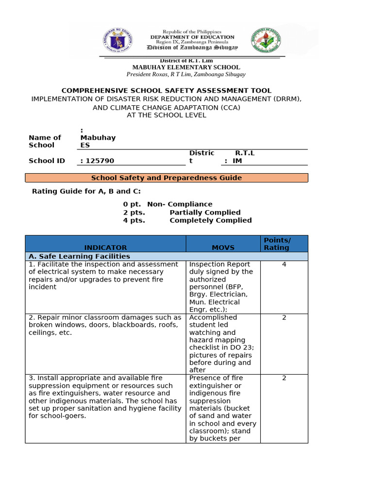 DRRM Comprehensive School Safety Assessment Tool | PDF | Emergency ...