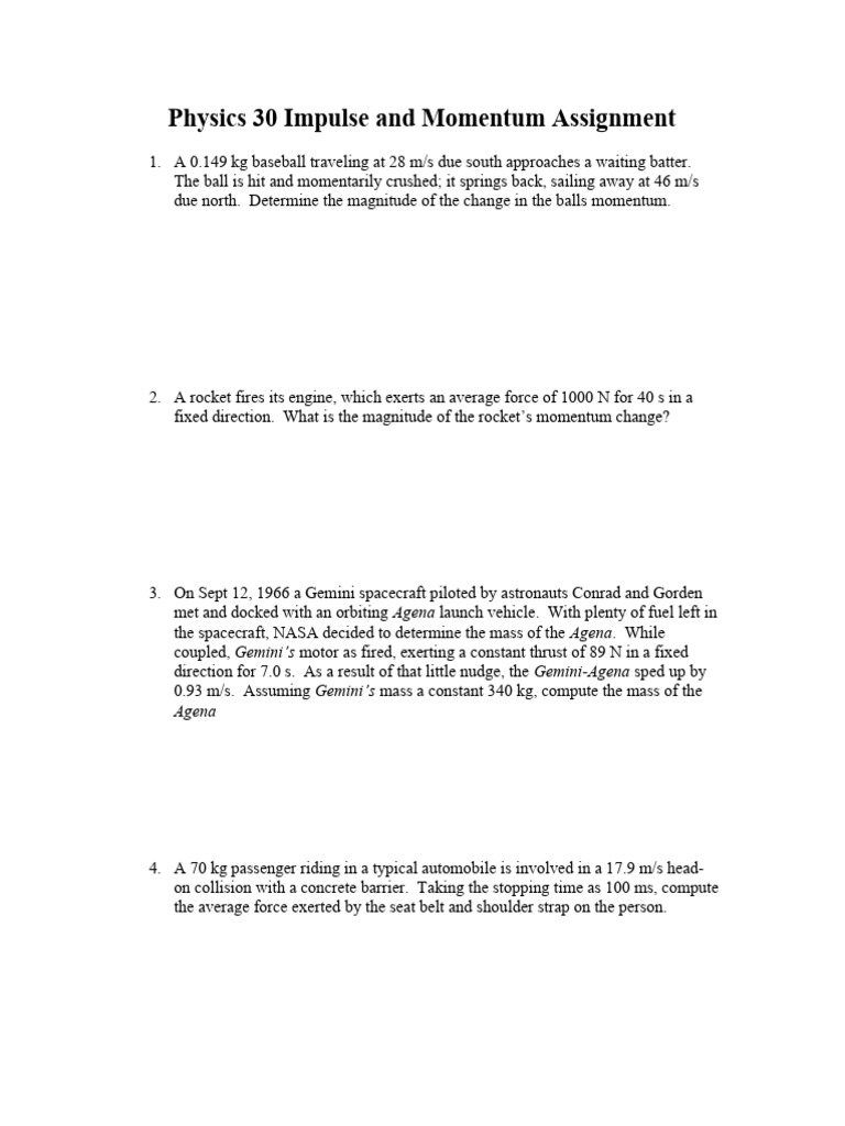 Impulse and Momentum Physics Assignment | PDF | Collision | Rocket