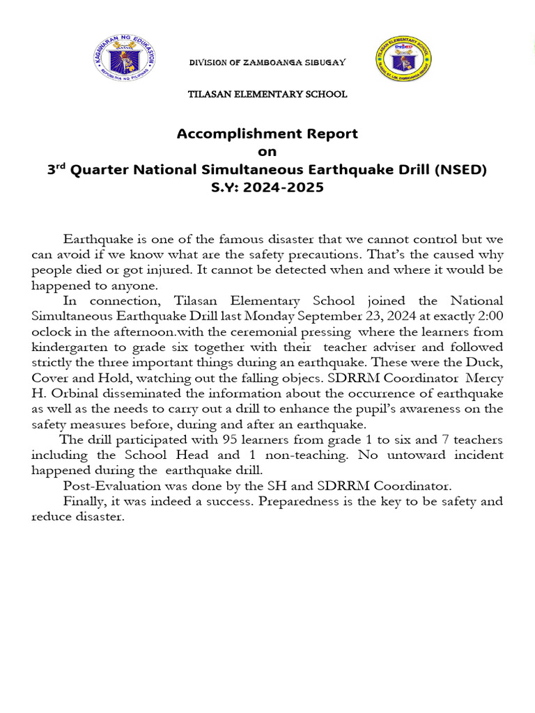 Tilasan ES 3rd Quarter NSED Narrative Report and Documentation 2024 2025 PDF | PDF
