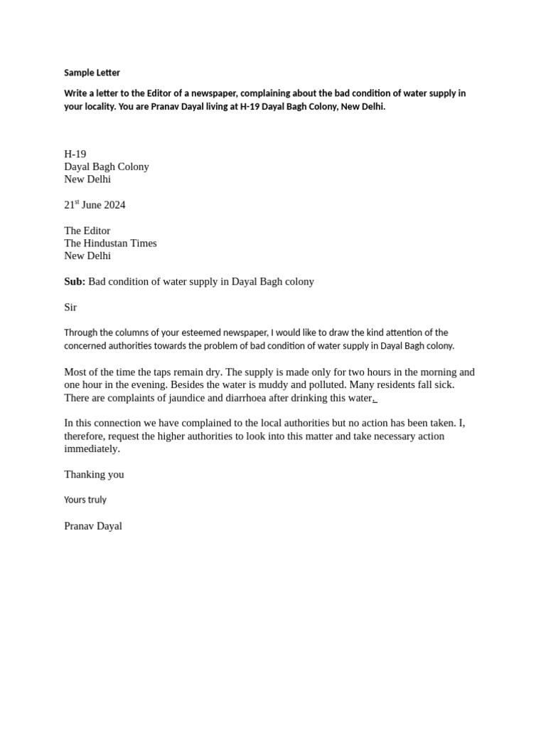 Sample Letter (ENGLISH) | PDF | Home & Garden