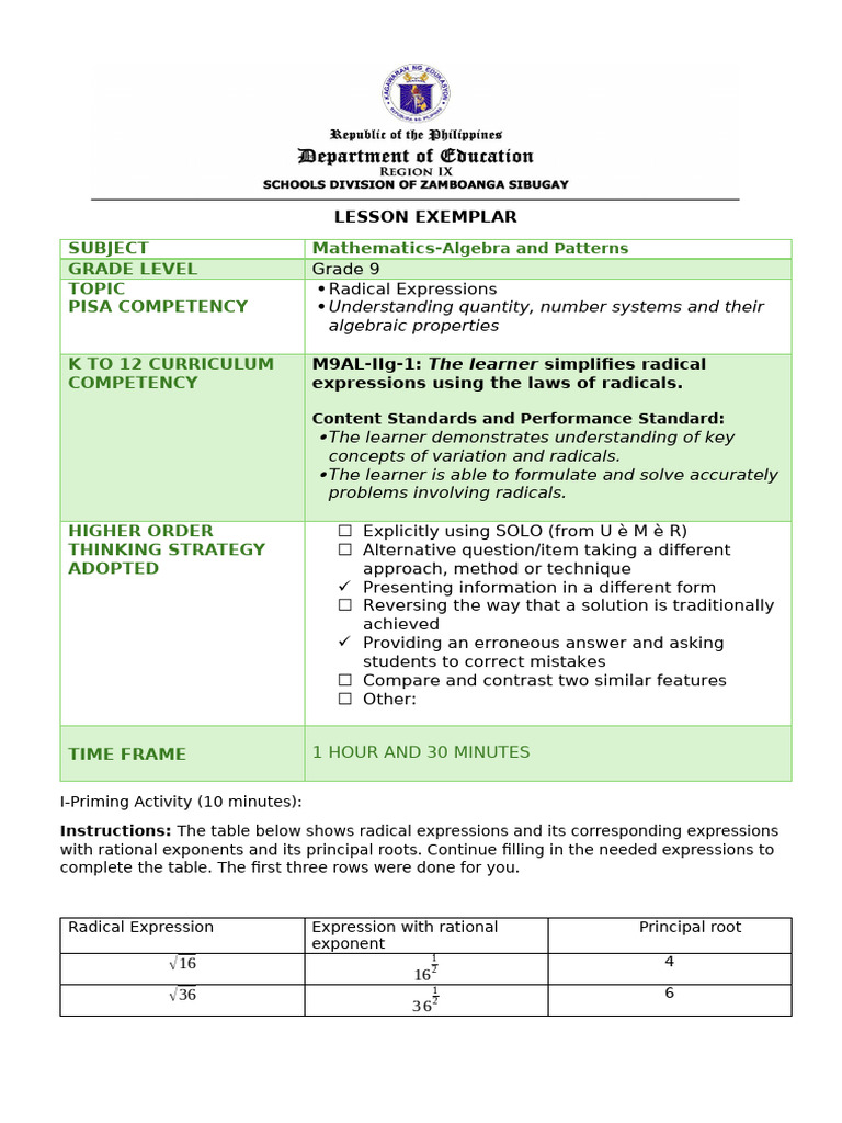 LE-MATH-9-Week5 | PDF | Exponentiation | Mathematics