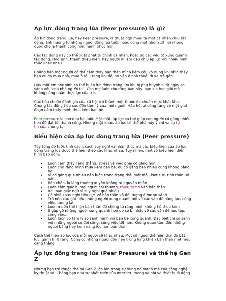 Áp L C Đ NG Trang L A (Peer Pressure) Là Gì?: S T Tin | PDF