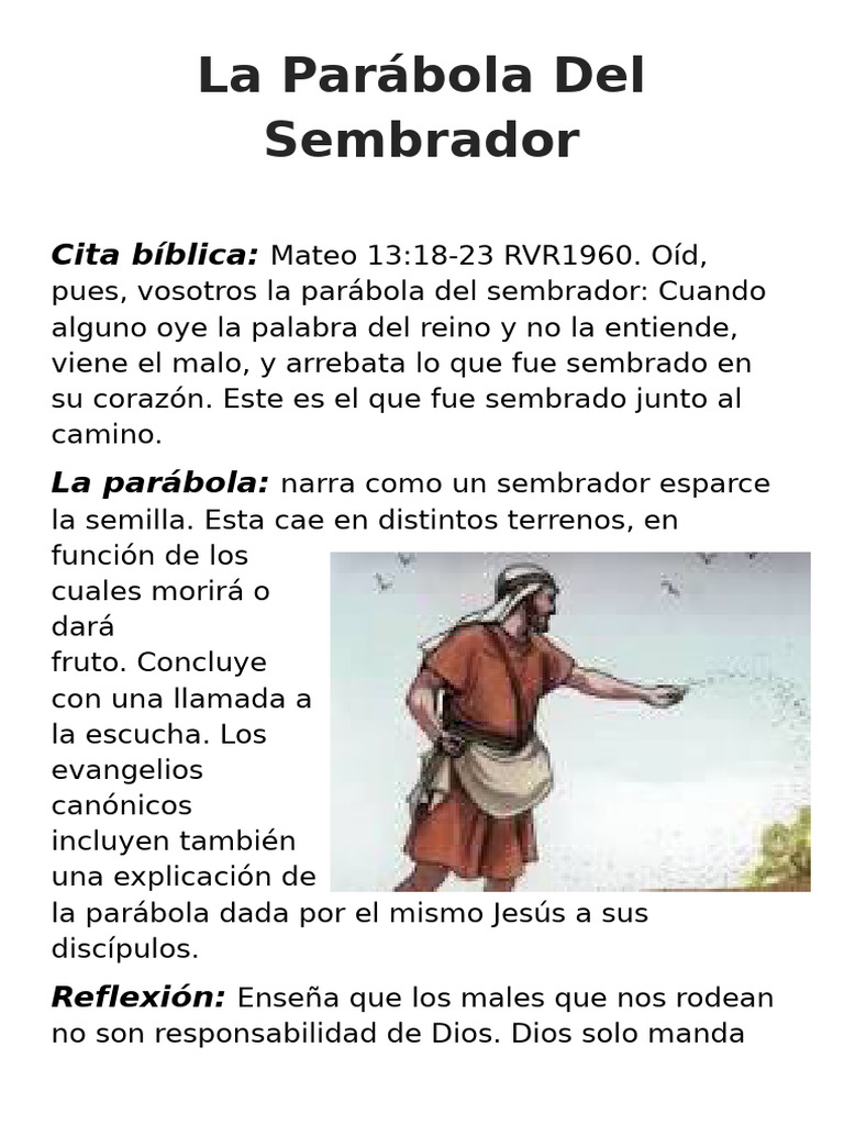 Reflexiones sobre la Parábola del Sembrador | PDF | Parábolas de Jesús ...