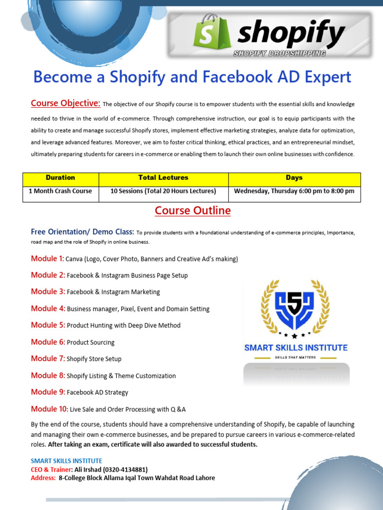 Course Outline Shopify | PDF | Finance & Money Management