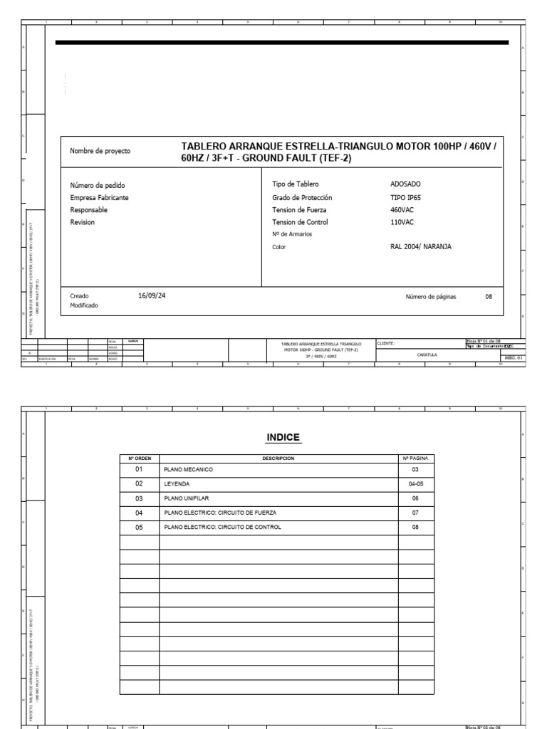 4.-Plano Tablero Arranque Estrella Triangulo Motor 100HP - Ground Fault Tef-2 | PDF | Cambiar ...