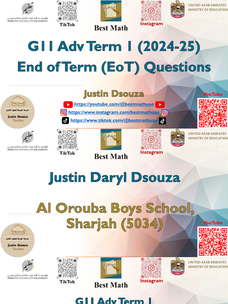 G11Adv EoT1 2024-25 Questions Best Math | PDF