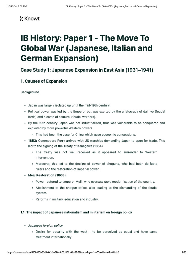 IB History - Paper 1 - The Move To Globa... Apanese, Italian and German ...