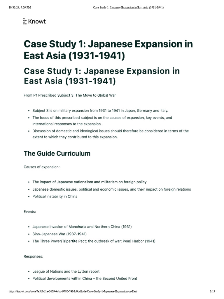 Case Study 1 - Japanese Expansion in East Asia (1931-1941) | PDF ...