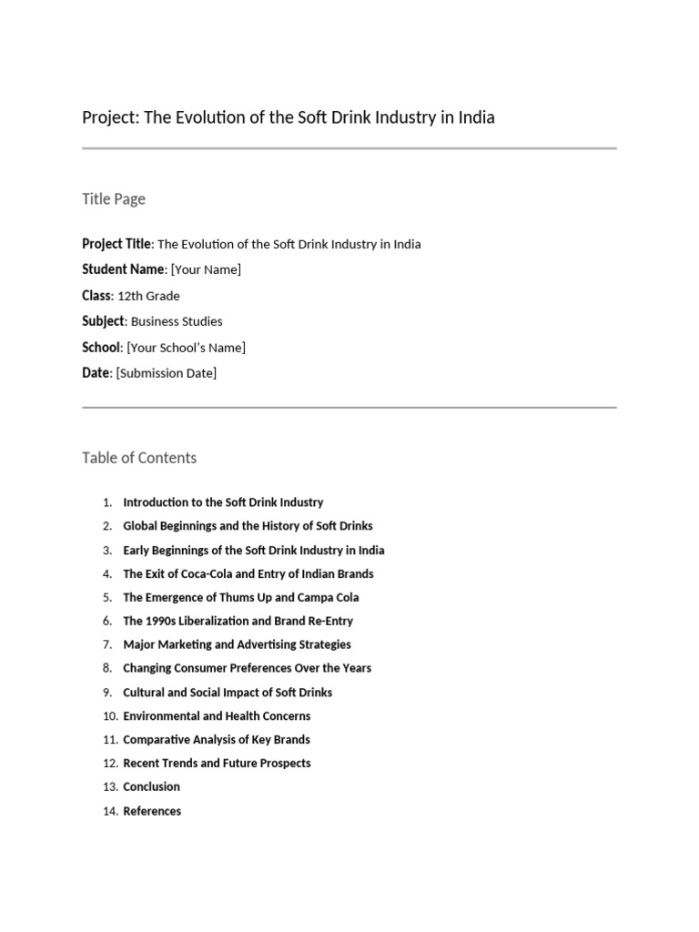 12th Grade Project BST Project On Evolution of Soft Drink Industry ...