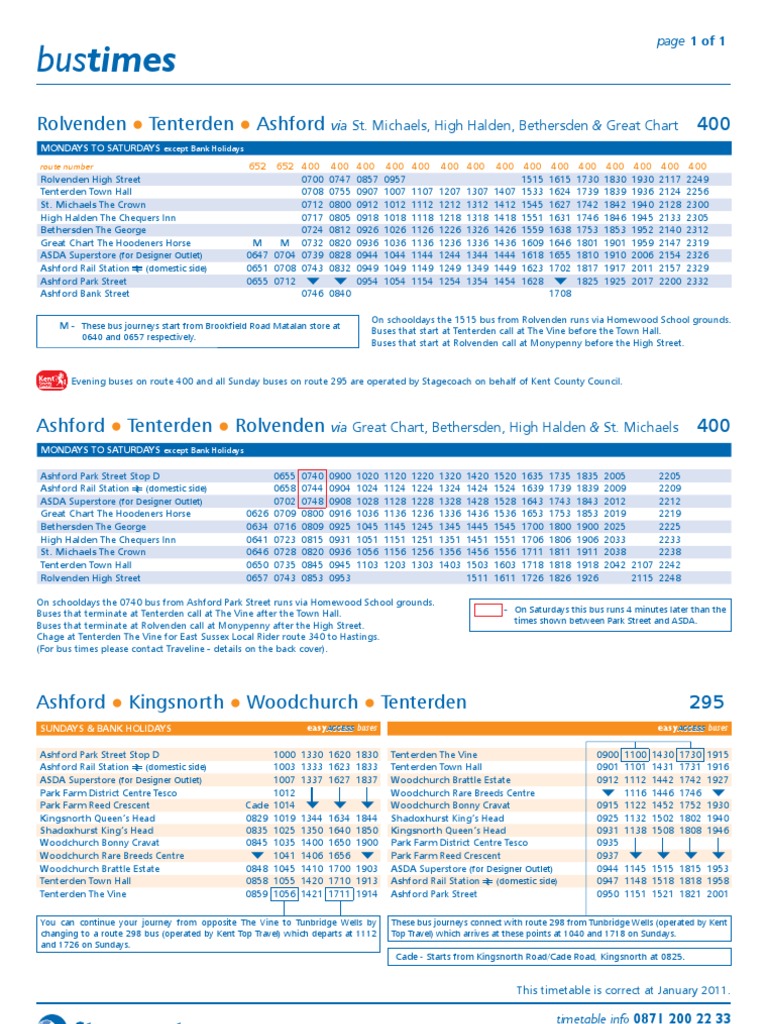 Timetable - 9460 - 400 (Ashford - Tenterden) - 1 | PDF | Public ...