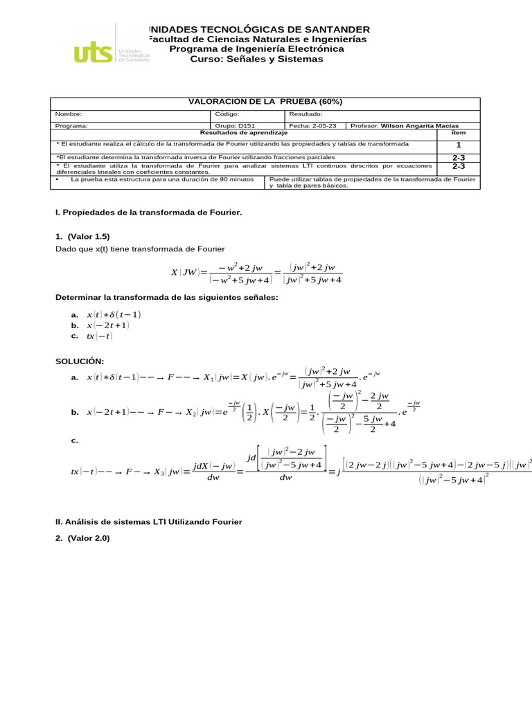 Ejercicios TF - SOL | PDF | Transformada de Fourier | Ecuaciones