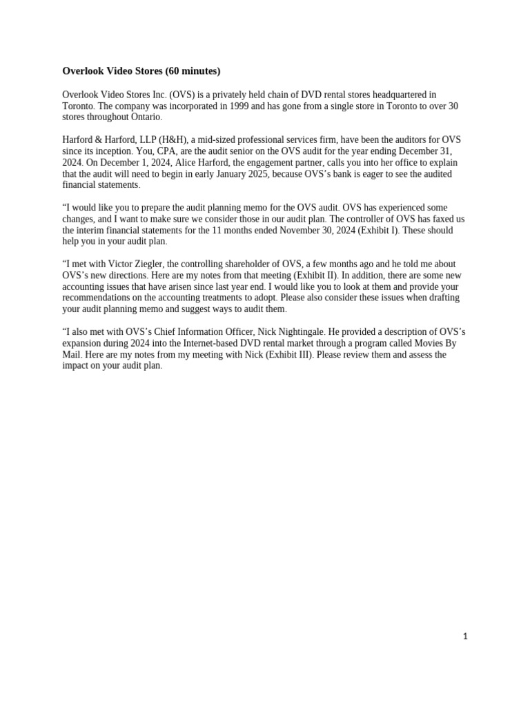 Overlook Video Stores Case With Notes: CPA Case Study | PDF | Dvd ...