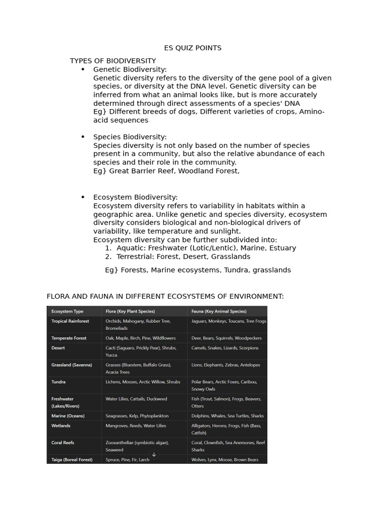 ES QUIZ POINTS | PDF | Biodiversity | Ecosystem