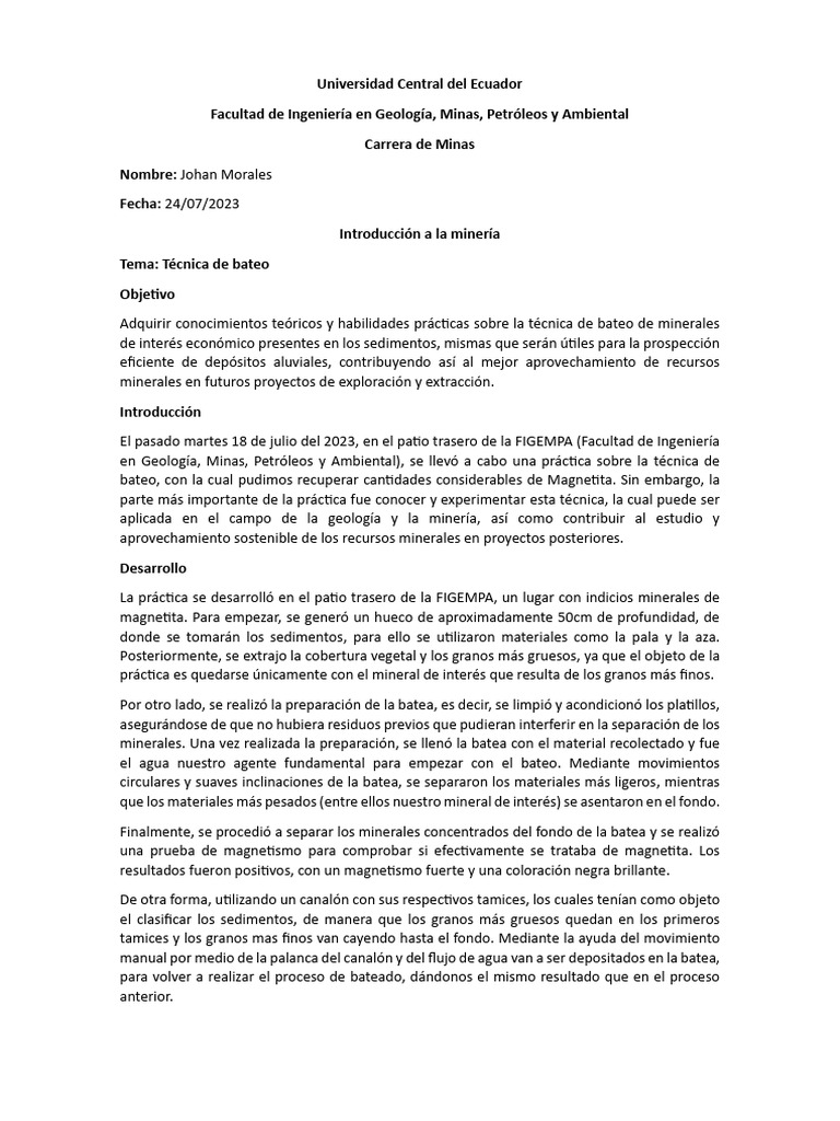 Practica de Bateado | PDF | Prospección | Minería