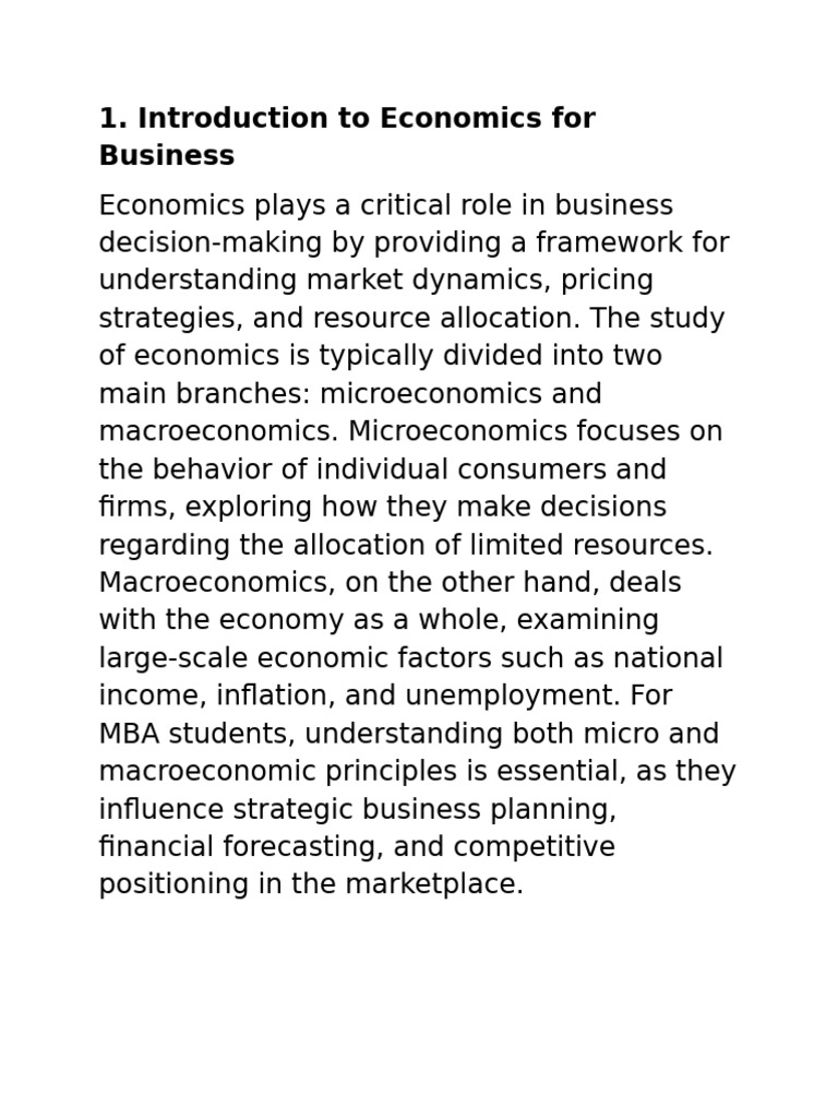 Introduction To Economics For Business | PDF