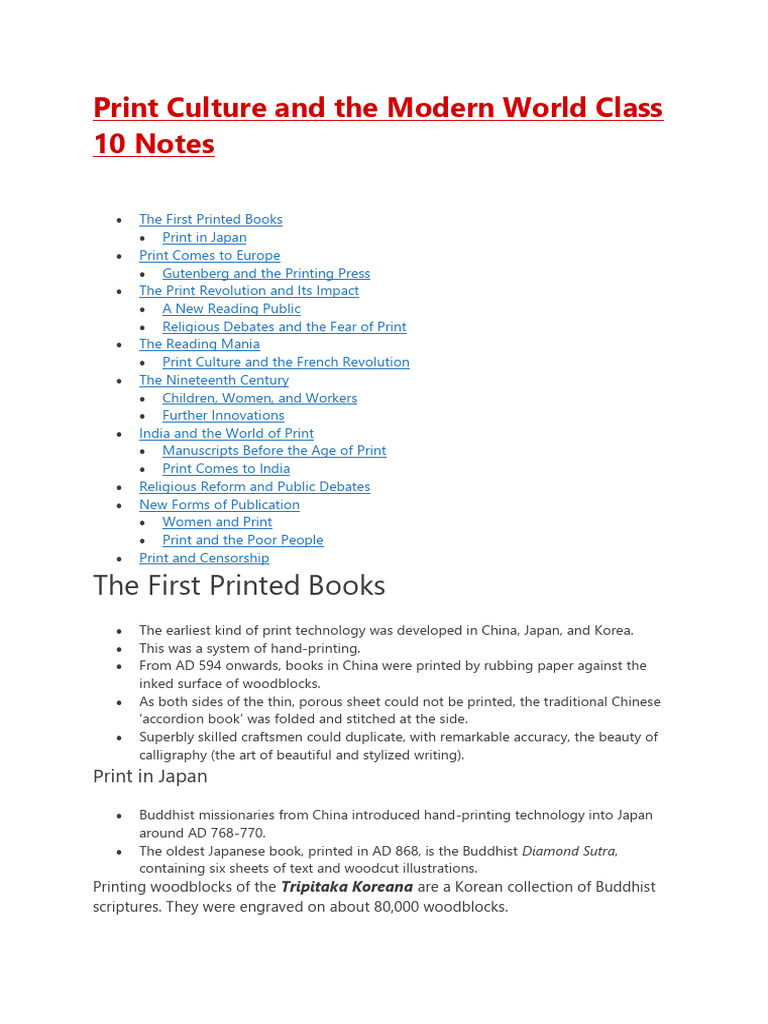 Class10 History Print Culture and Morden World | PDF | Printing | Books