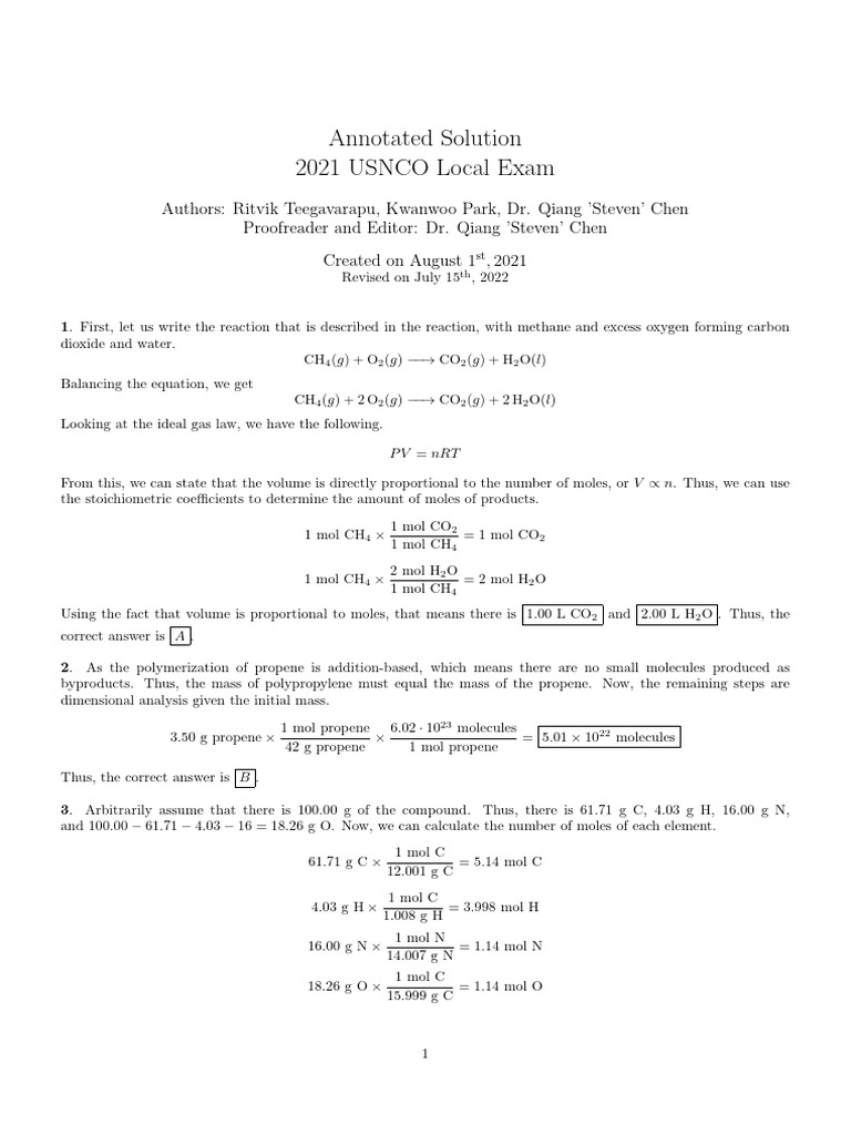 2021 Usnco Local Solutions | PDF | Catalysis | Chemical Bond