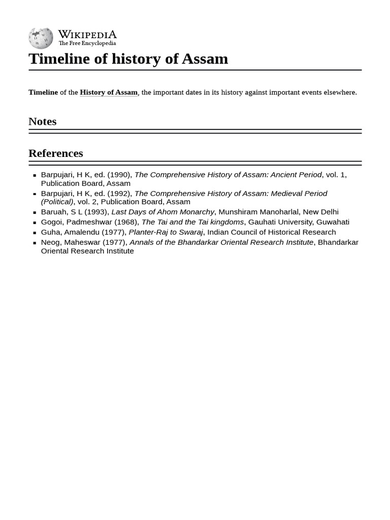 Timeline of Assam's Historical Events | PDF