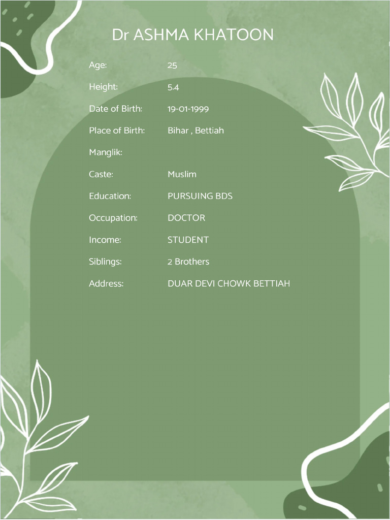 DR ASHMA KHATOON 'S Biodata | PDF