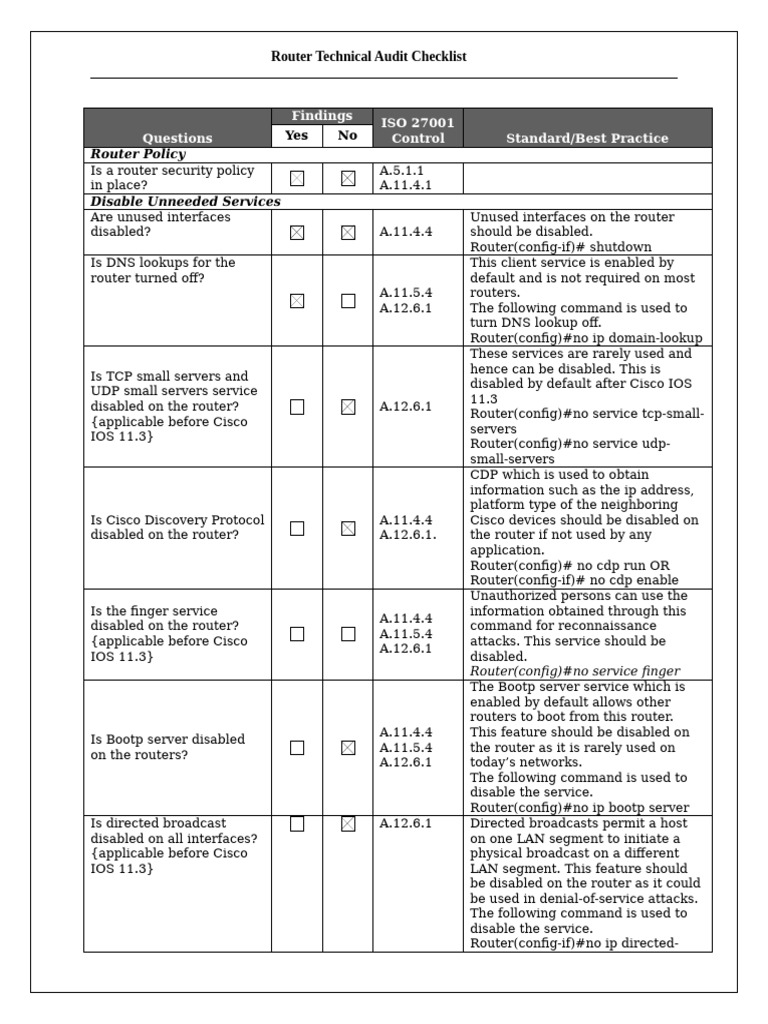 ISO27k Router Security Audit Checklist | PDF | Communications Protocols ...