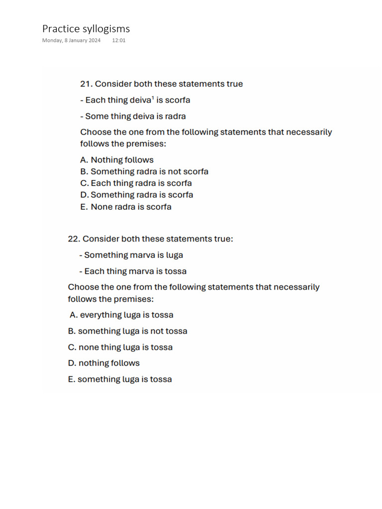 Syllogism Practice Questions | PDF | Business