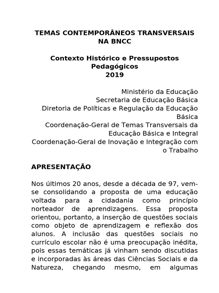 Temas Contemporâneos Transversais Na BNCC | PDF | Interdisciplinaridade ...