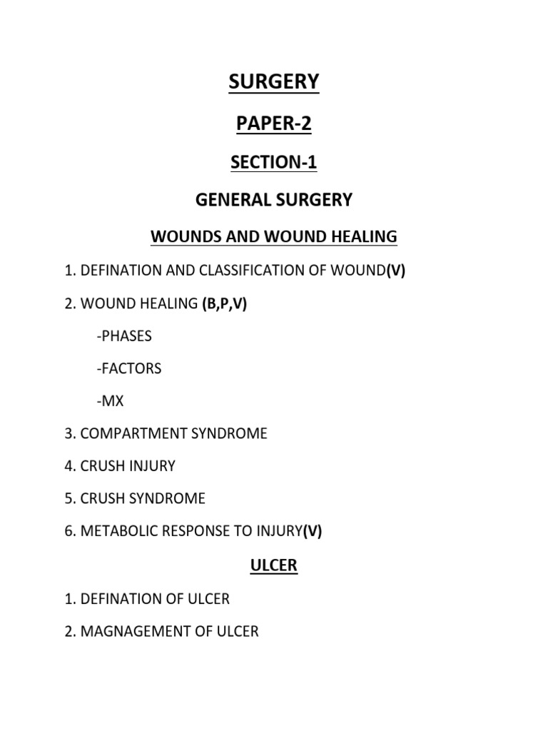 SURGERY PAPER 2 (1) | PDF | Wound | Medical Specialties