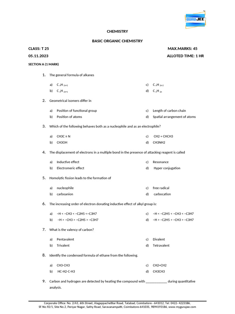 Basic Organic Chemistry Exam Guide | PDF | Valence (Chemistry ...