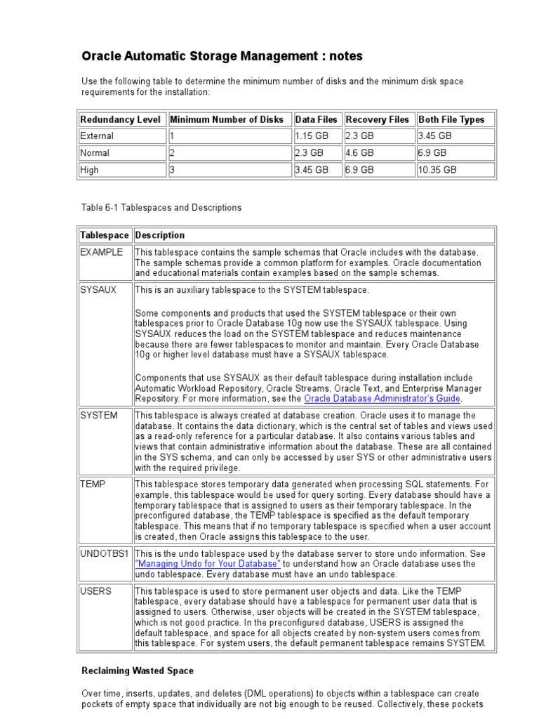 Oracle Automatic Storage Management Notes Pdf Oracle Database Databases