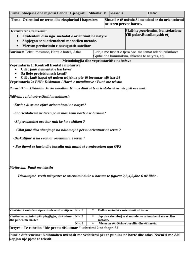 Klasa 10 Msim 5 Orientimi Ne Natyre) | PDF