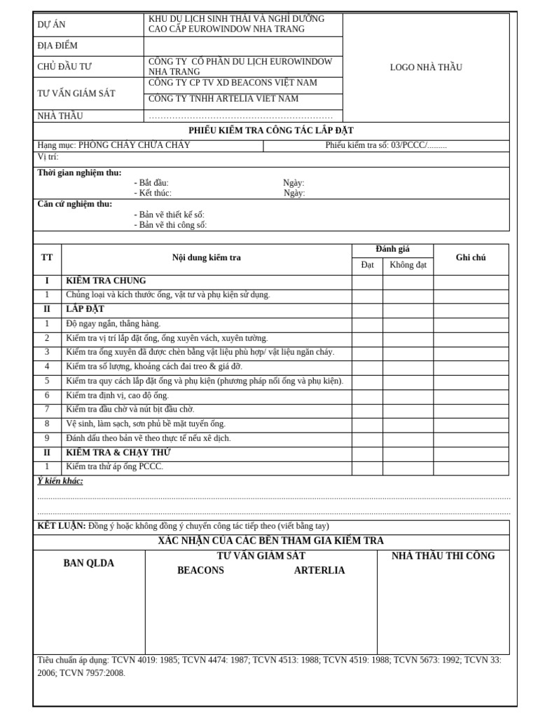 Check List ỐNG PCCC | PDF