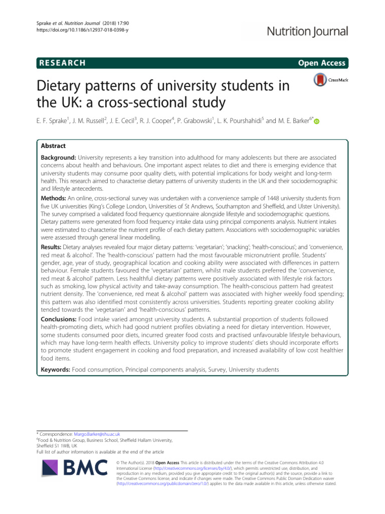 Dietary Patterns of UK University Students | PDF | Diet (Nutrition ...