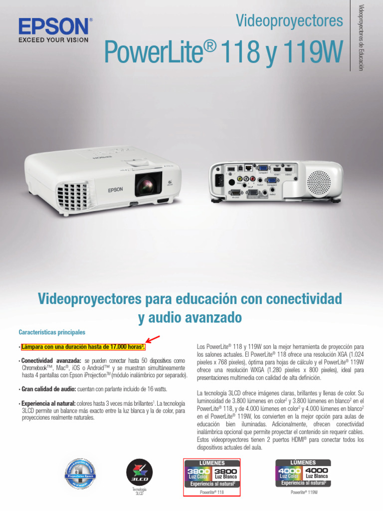 Ficha Técnica POWERLITE 118 119W | PDF | Tecnología de información y ...